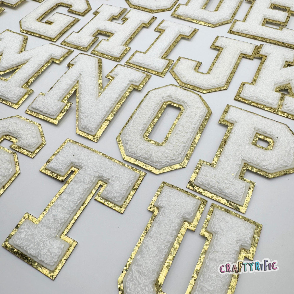 White and Gold Glitter Chenille Letter Patch – Craftyrific