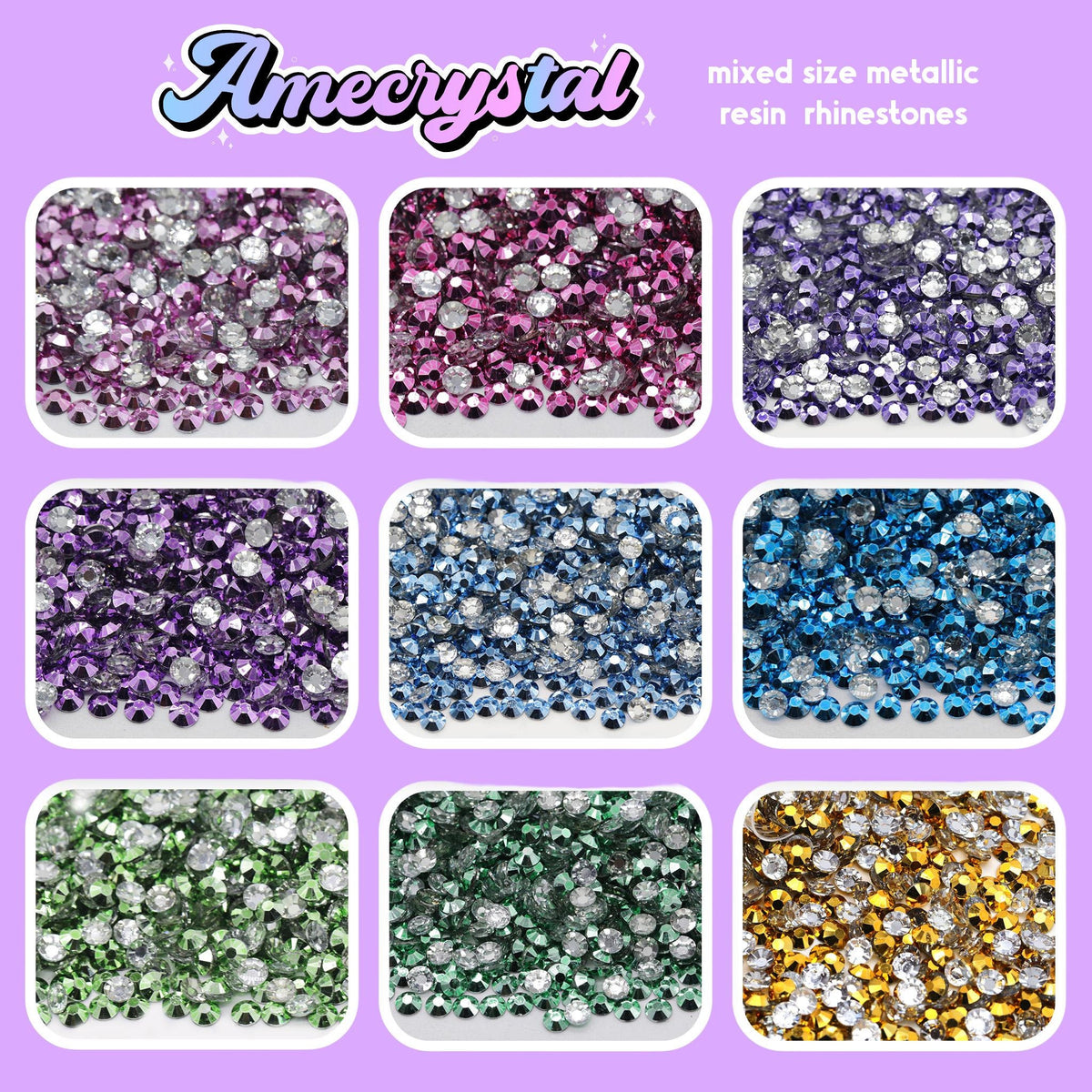Light Sapphire Blue Metallic Resin Rhinestones Mixed Sizes 1500pcs ...